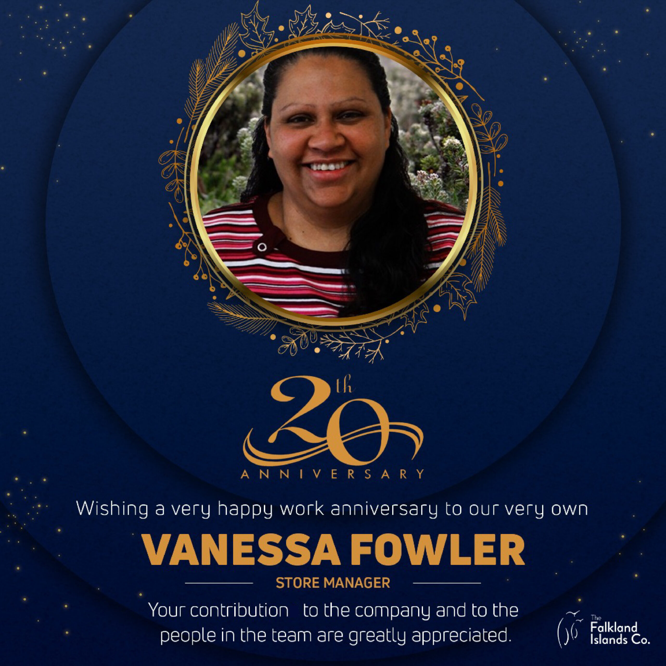 Vanessa Fowler 20th Work Anniversary - The Falkland Islands Company