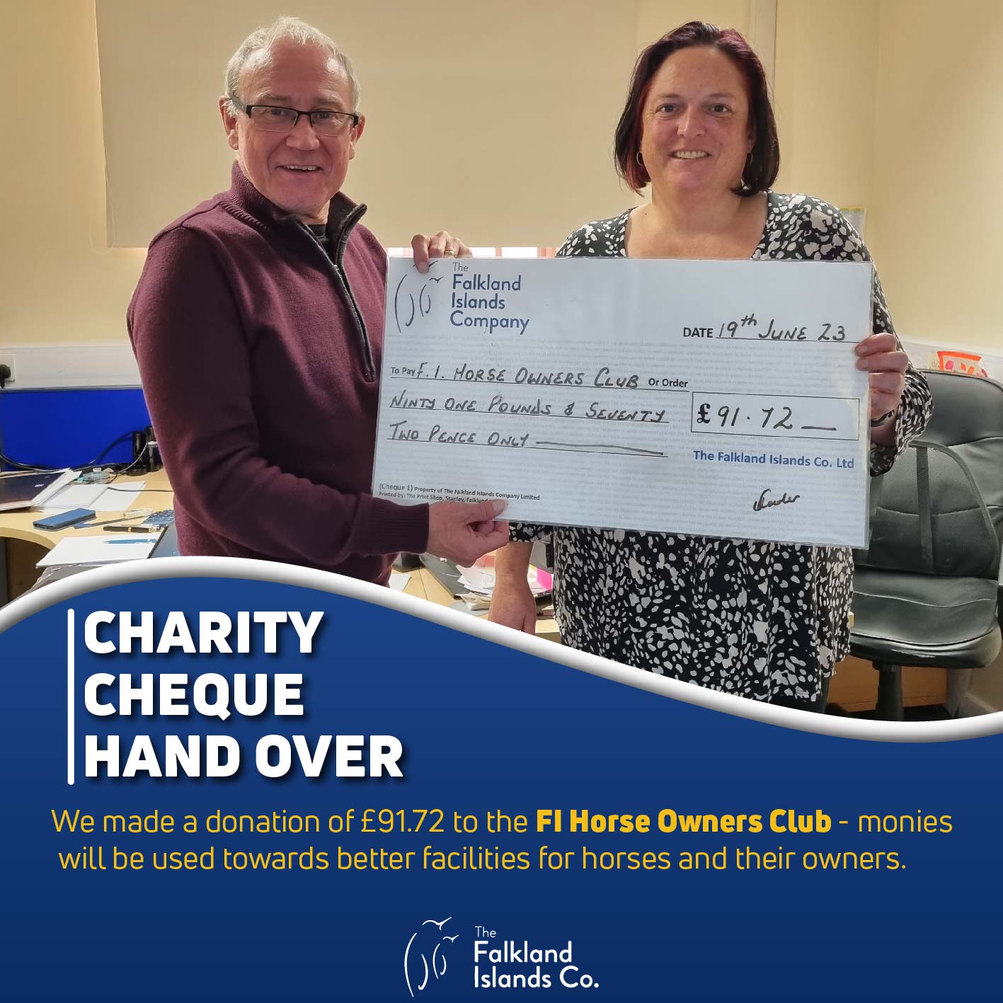 Charity Cheque Handover - The Falkland Islands Company